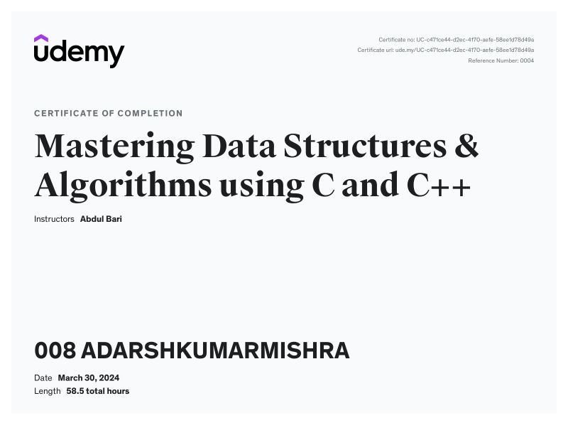 #datastructures #algorithms #cprogramming #cpp #udemycertificate ... #datastructures #algorithms #cprogramming #cpp #udemycertificate ...