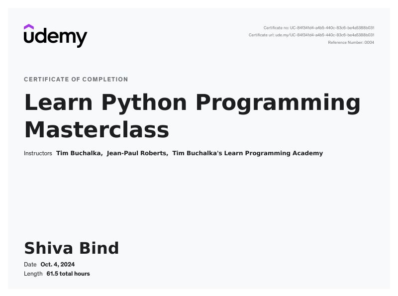 Shiva Bind on LinkedIn: #python #programming #udemy #skilldevelopment # ... Shiva Bind on LinkedIn: #python #programming #udemy #skilldevelopment # ...