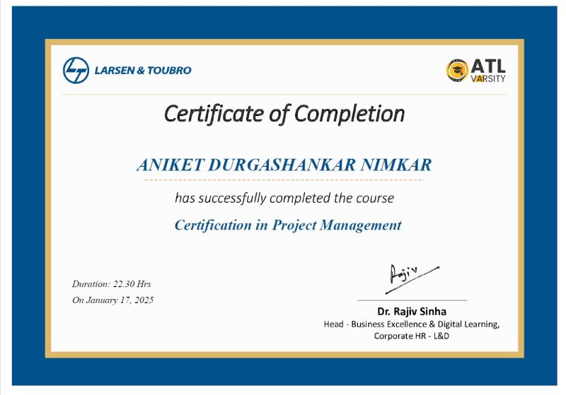 Aniket Nimkar on LinkedIn: #lntconstruction #project_management Aniket Nimkar on LinkedIn: #lntconstruction #project_management