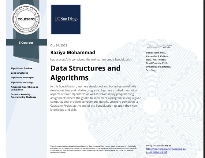 #datastructures #algorithms #certification #courseracertified | Raziya ... #datastructures #algorithms #certification #courseracertified | Raziya ...