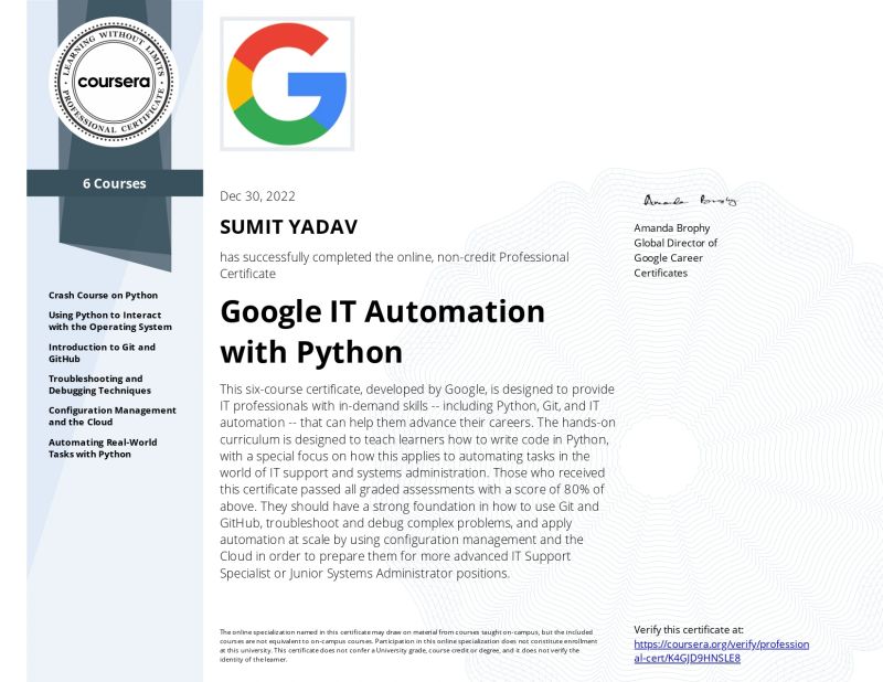 #google #courseracertification #python #pythonprogramming | Sumit Yadav #google #courseracertification #python #pythonprogramming | Sumit Yadav