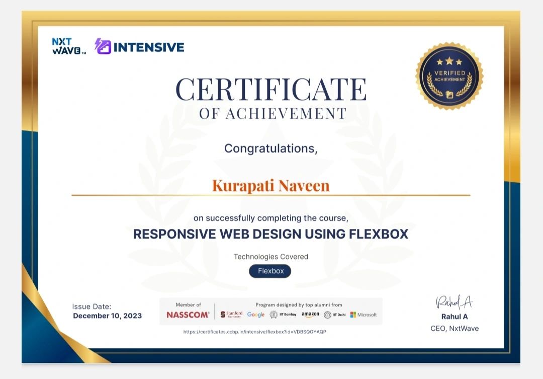 Completed Responsive Web Design course by NxtWave | Naveen Kurapati ... Completed Responsive Web Design course by NxtWave | Naveen Kurapati ...