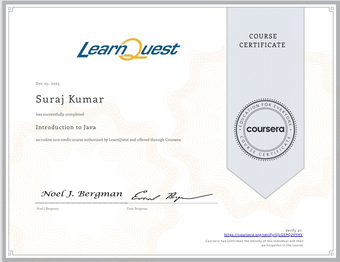Suraj Kumar on LinkedIn: #java #programming #coursera #certification # ... Suraj Kumar on LinkedIn: #java #programming #coursera #certification # ...