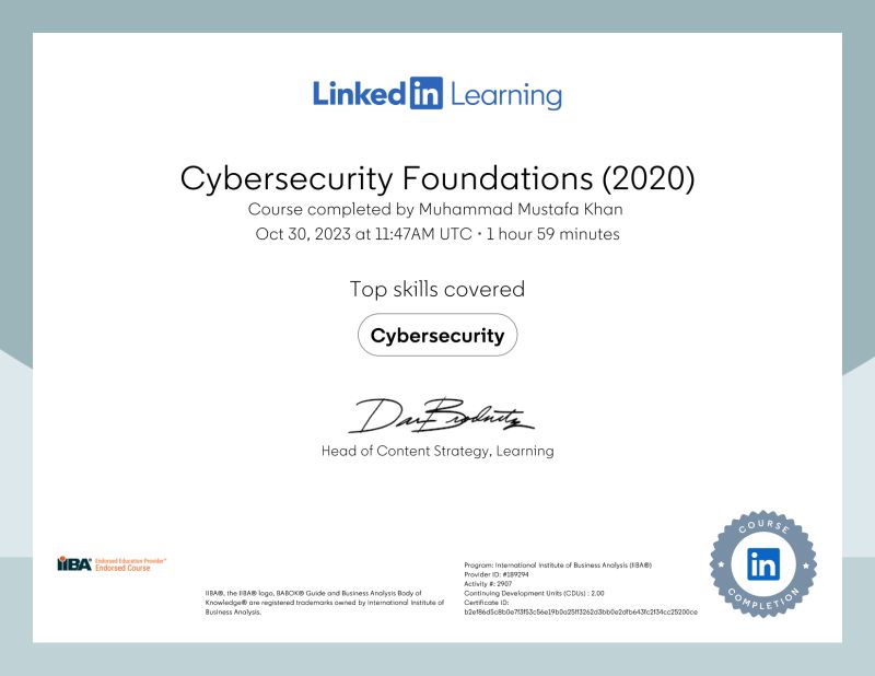 Muhammad Mustafa Khan on LinkedIn: Certificate of Completion Muhammad Mustafa Khan on LinkedIn: Certificate of Completion