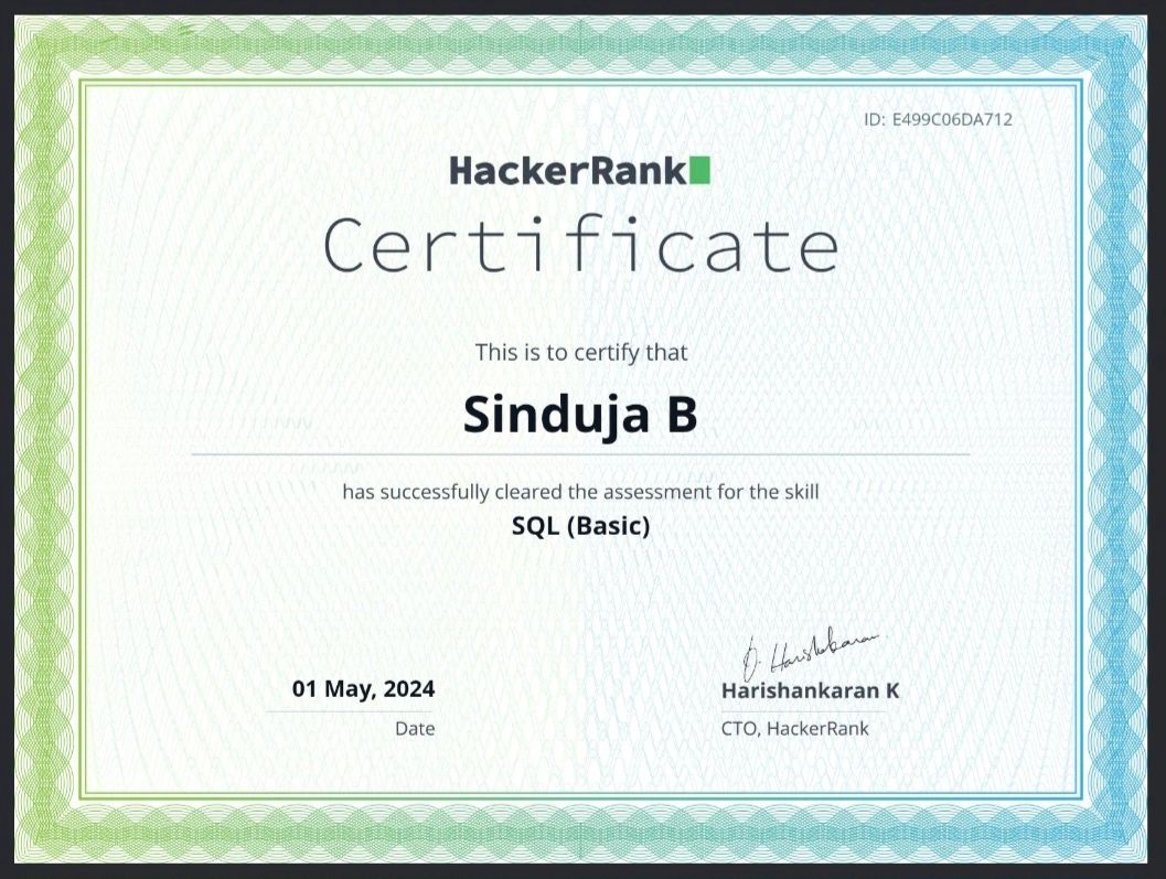 Got certificate in structured query language (BASIC) | SINDUJA ... Got certificate in structured query language (BASIC) | SINDUJA ...