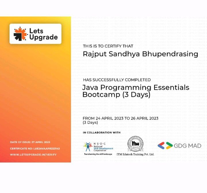 Sandhya Rajput on LinkedIn: #letsupgrade #bootcamp #java #programming Sandhya Rajput on LinkedIn: #letsupgrade #bootcamp #java #programming