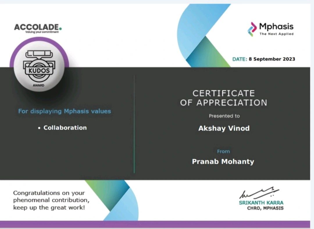 Akshay Vinod on LinkedIn: #mphasis #accolades Akshay Vinod on LinkedIn: #mphasis #accolades