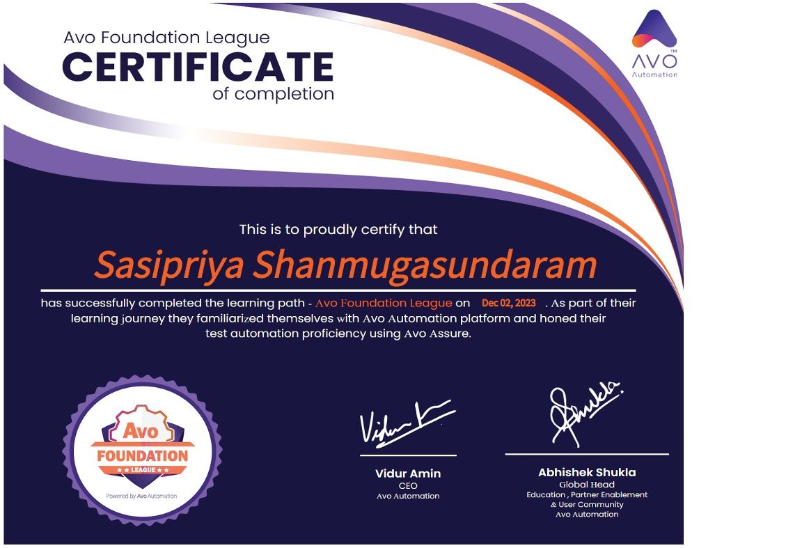 SASIPRIYA SHANMUGASUNDARAM on LinkedIn: #avofoundationleague # ... SASIPRIYA SHANMUGASUNDARAM on LinkedIn: #avofoundationleague # ...