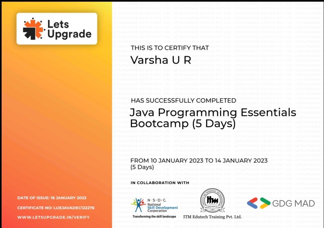 Varsha U R on LinkedIn: #programming #javaprogramming #letsupgrade # ... Varsha U R on LinkedIn: #programming #javaprogramming #letsupgrade # ...