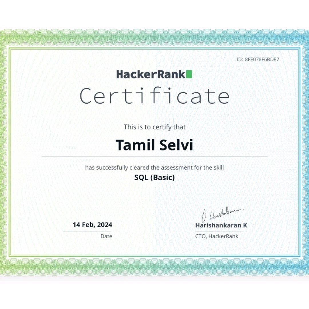 Tamilselvi shanmugasundaram on LinkedIn: I solved hackerRank SQL ... Tamilselvi shanmugasundaram on LinkedIn: I solved hackerRank SQL ...