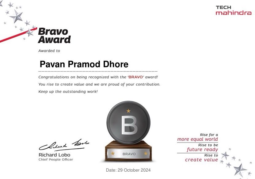 Pavan Dhore on LinkedIn: #thankyou #techmahindra #bravo #appreciation Pavan Dhore on LinkedIn: #thankyou #techmahindra #bravo #appreciation