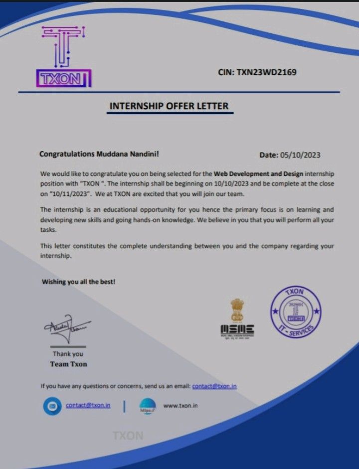 Muddana NANDINI on LinkedIn: I have successfully got the internship ... Muddana NANDINI on LinkedIn: I have successfully got the internship ...
