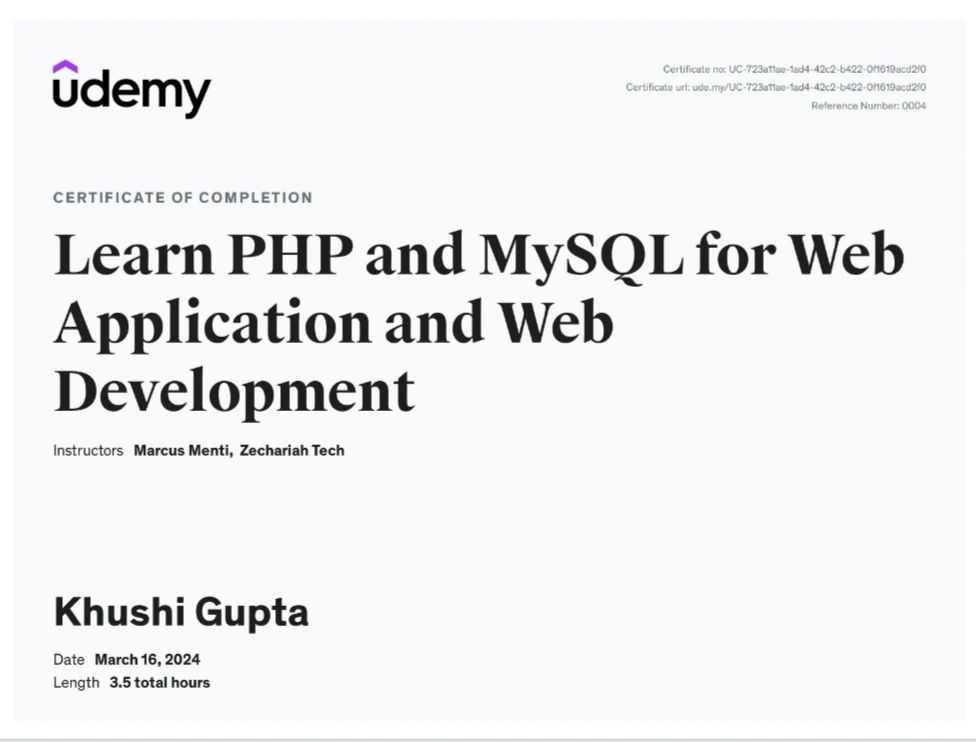 #webdevelopment #php #mysql #udemycertified | Khushi Gupta #webdevelopment #php #mysql #udemycertified | Khushi Gupta