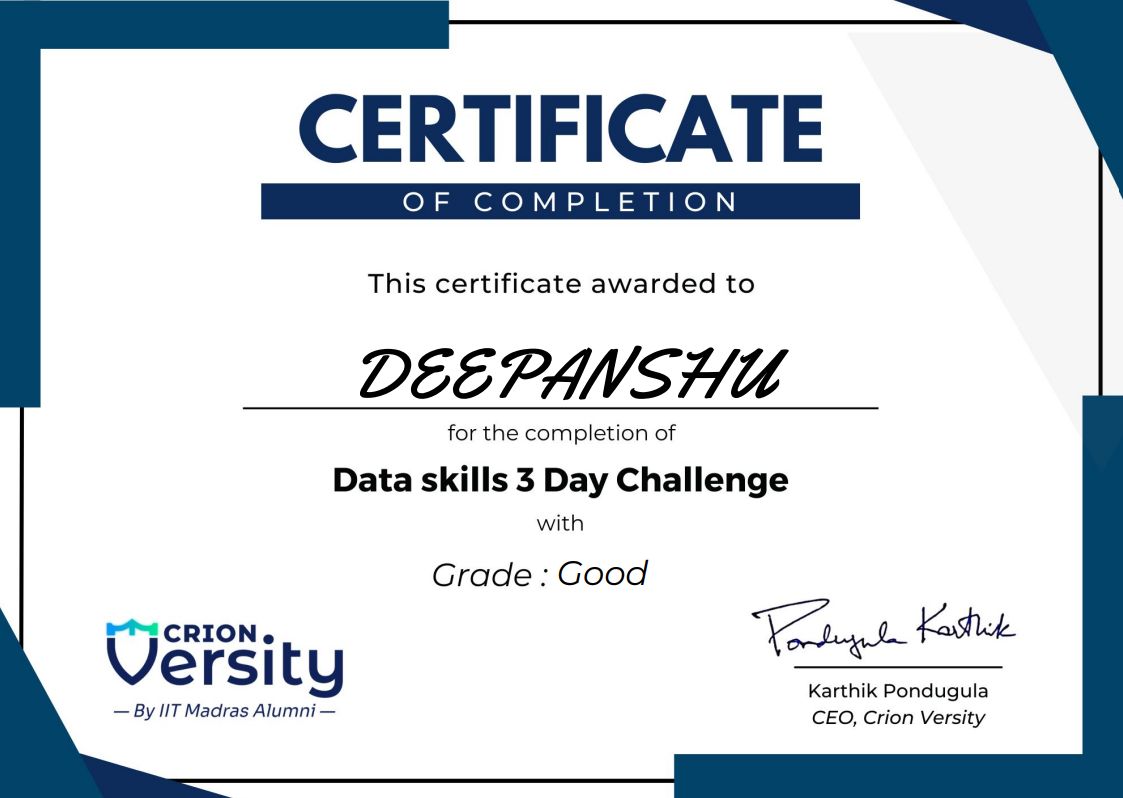 Completed Data Skills Challenge! | DEEPANSHU posted on the topic ... Completed Data Skills Challenge! | DEEPANSHU posted on the topic ...