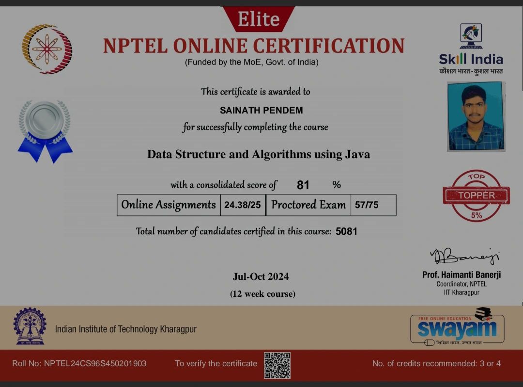 Sainath Pendem on LinkedIn: #nptel #java #dsa #techskills # ... Sainath Pendem on LinkedIn: #nptel #java #dsa #techskills # ...