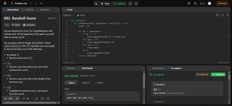 My Python solution for baseball game on LeetCode | kartik malik posted ... My Python solution for baseball game on LeetCode | kartik malik posted ...