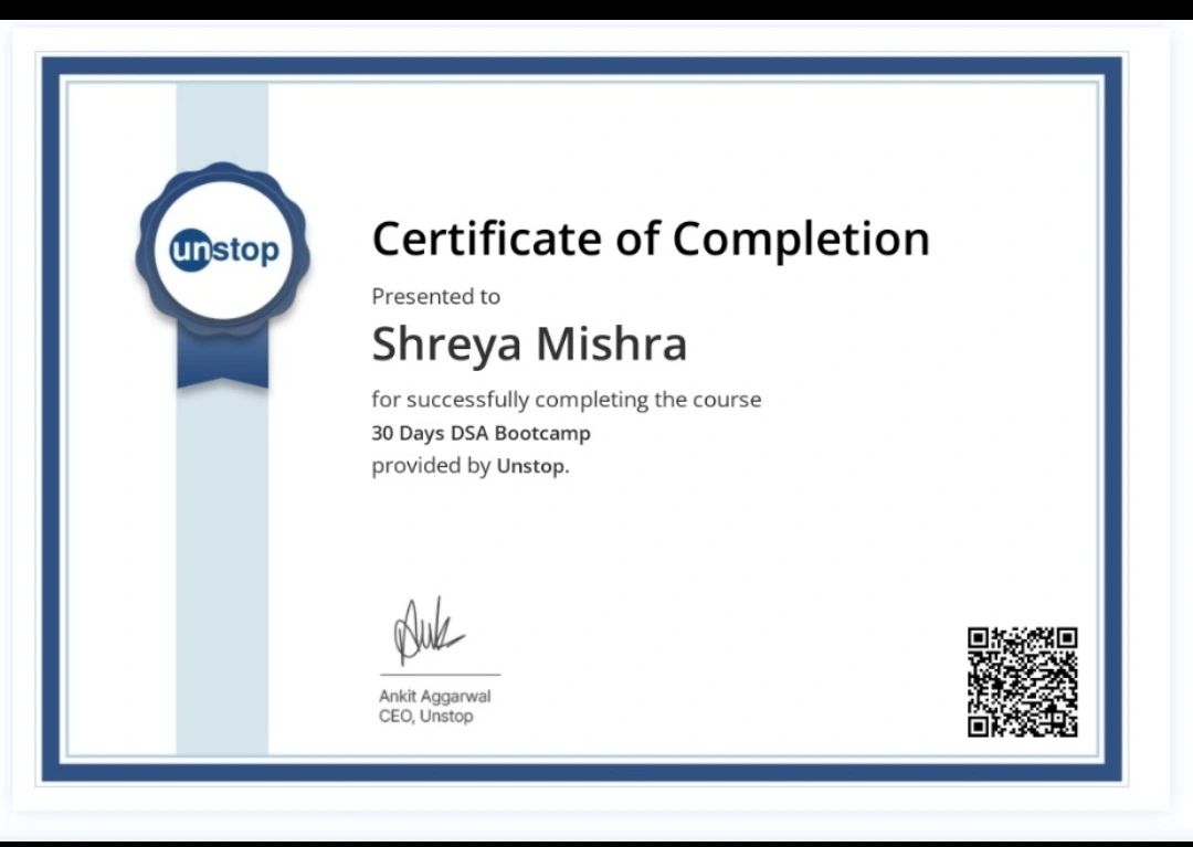 #dsa #learning #coding #achievement #unstop #growth | Shreya Mishra #dsa #learning #coding #achievement #unstop #growth | Shreya Mishra