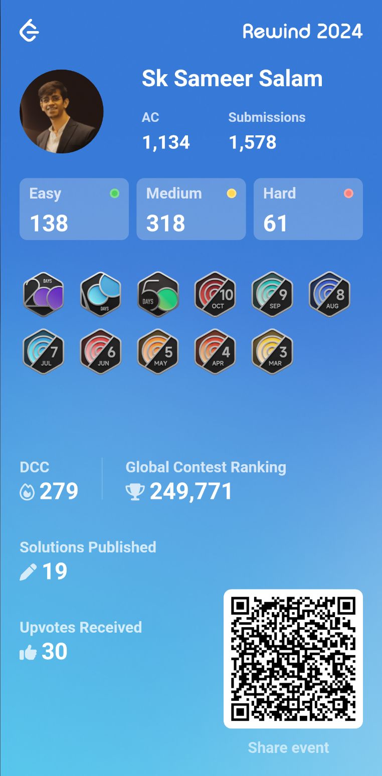 Sk Sameer Salam on LinkedIn: #dsa #leetcode #rewind2024 #problemsolving ... Sk Sameer Salam on LinkedIn: #dsa #leetcode #rewind2024 #problemsolving ...