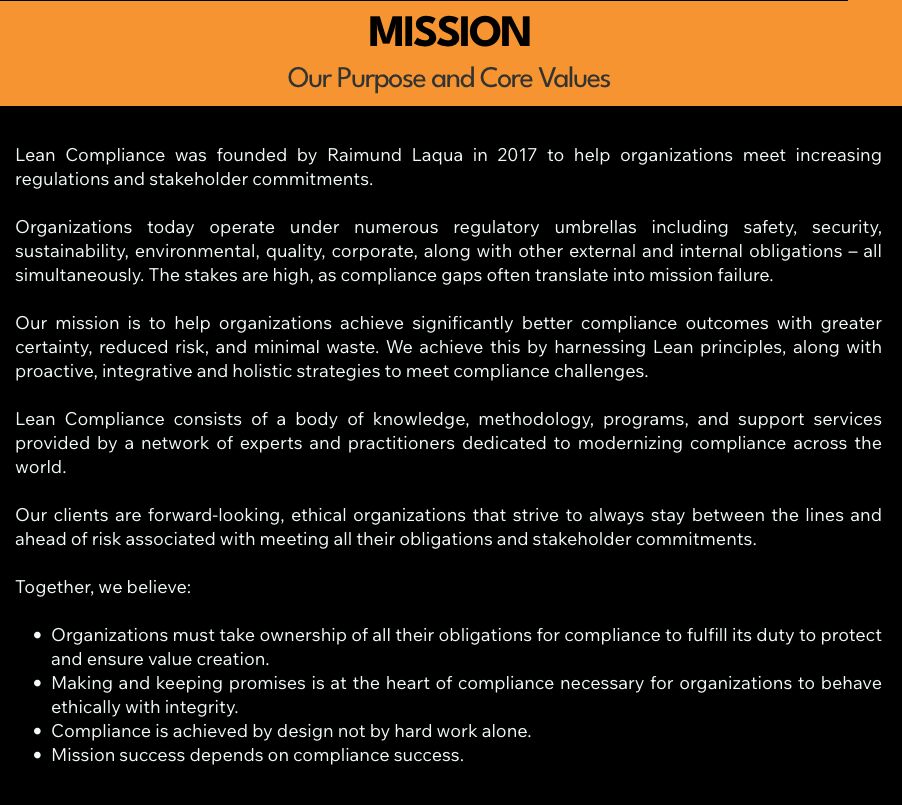 Lean Compliance Consulting, Inc. on LinkedIn: Mission success depends ... Lean Compliance Consulting, Inc. on LinkedIn: Mission success depends ...