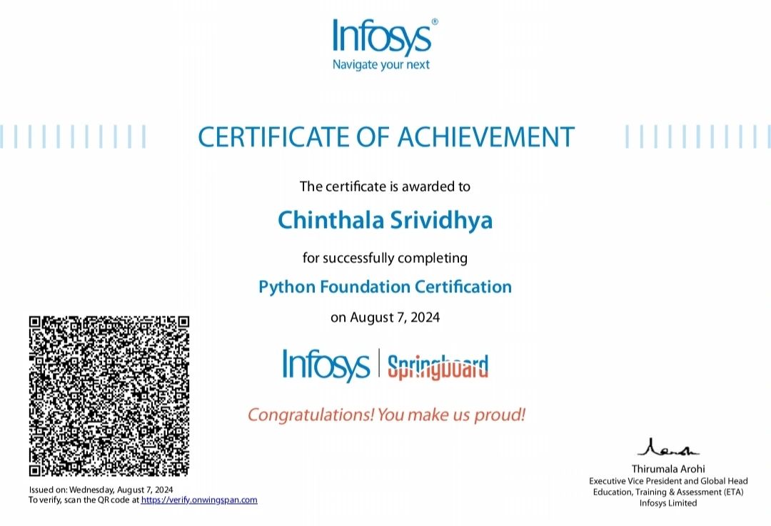 Srividhya Chinthala on LinkedIn: #python #certification # ... Srividhya Chinthala on LinkedIn: #python #certification # ...