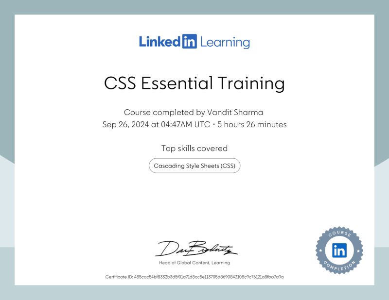 Certificate of Completion | Vandit Sharma Certificate of Completion | Vandit Sharma