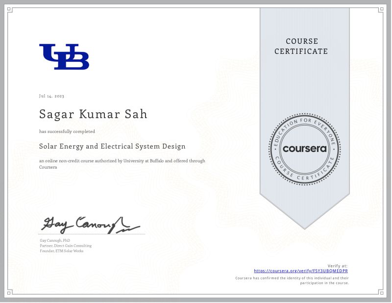 Sagar Kumar Sah on LinkedIn: Successfully completed a course on 'Solar ... Sagar Kumar Sah on LinkedIn: Successfully completed a course on 'Solar ...