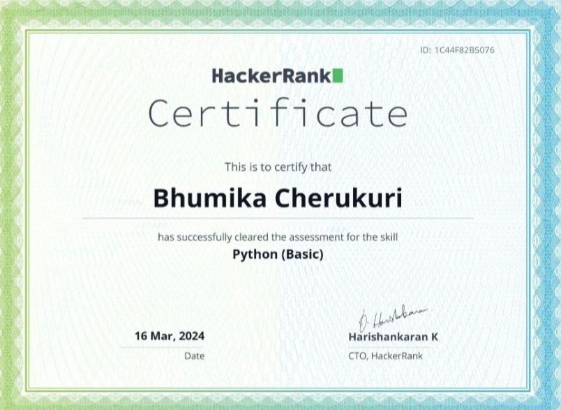 Cherukuri Bhumika on LinkedIn: #hackerrank Cherukuri Bhumika on LinkedIn: #hackerrank