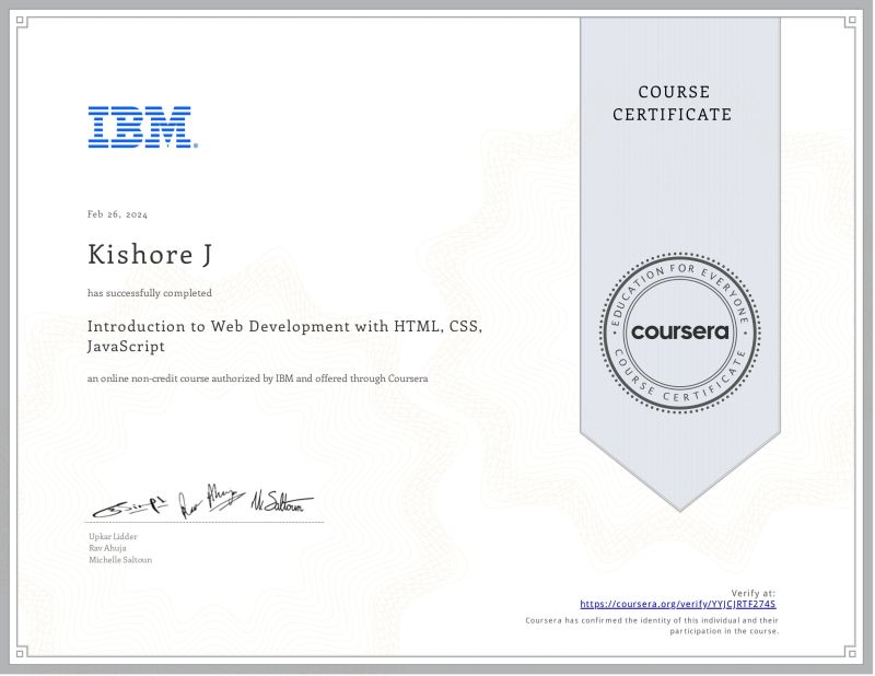 #webdevelopment #coursera #ibm #continuouslearning | Kishore J #webdevelopment #coursera #ibm #continuouslearning | Kishore J