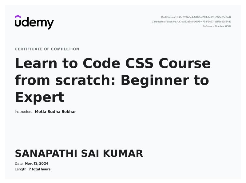 Sanapathi Sai Kumar on LinkedIn: #html #css #udemy Sanapathi Sai Kumar on LinkedIn: #html #css #udemy