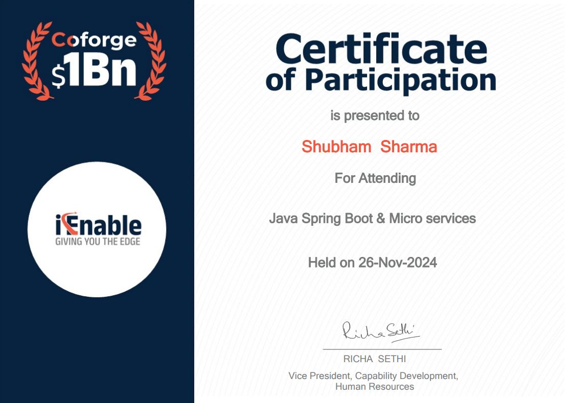 Shubham Sharma on LinkedIn: #certification #java #newlearning #coforge Shubham Sharma on LinkedIn: #certification #java #newlearning #coforge