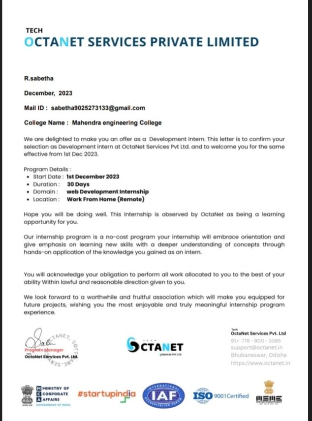 IT Sabetha. R on LinkedIn: #octanet #webdevinternship IT Sabetha. R on LinkedIn: #octanet #webdevinternship