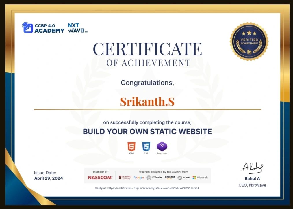 #nxtwave #ccbp #ccbpian #webdevelopment #staticwebsite | Srikanth S #nxtwave #ccbp #ccbpian #webdevelopment #staticwebsite | Srikanth S