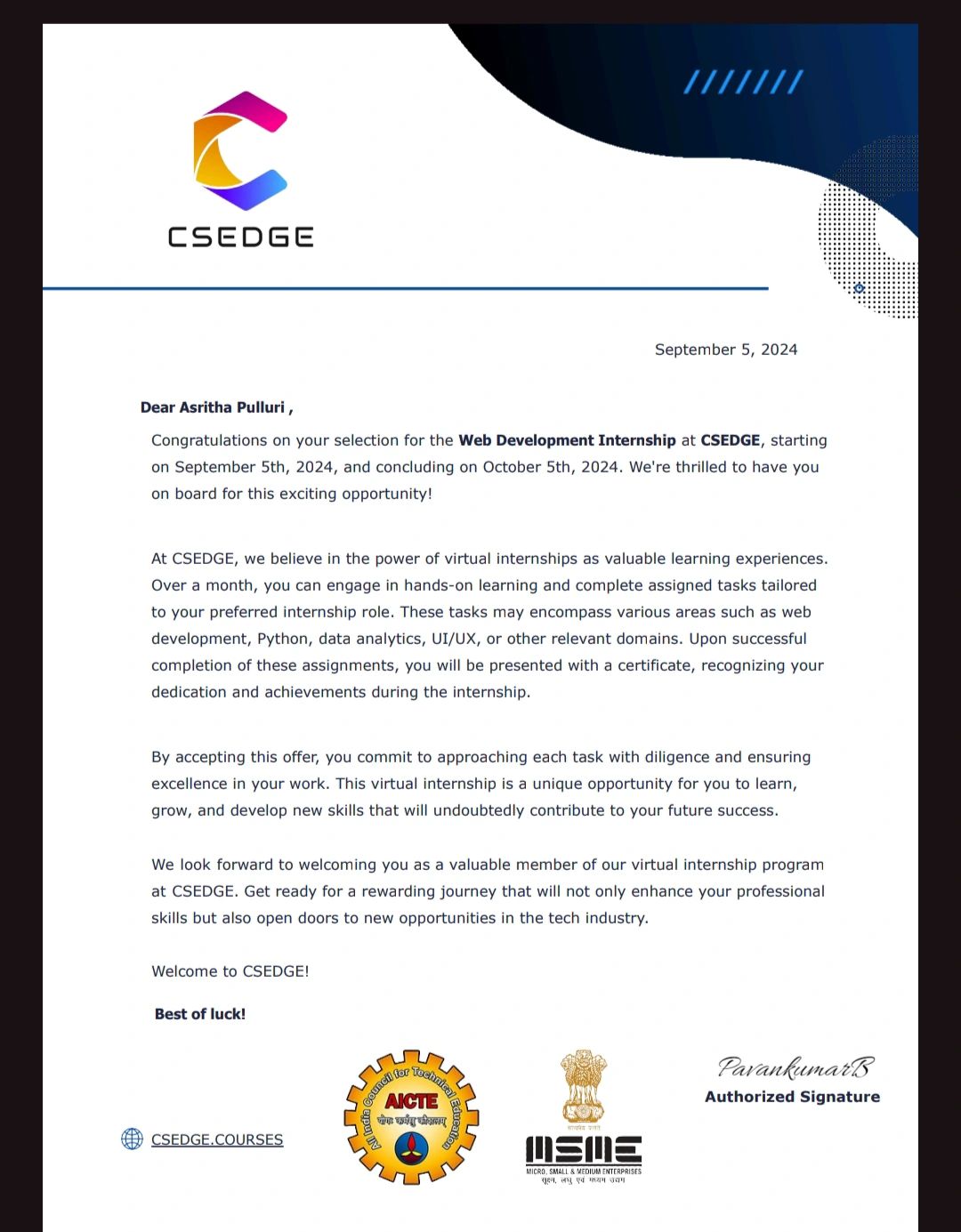 Asritha Pulluri on LinkedIn: #csedge #webdevelopment #internship Asritha Pulluri on LinkedIn: #csedge #webdevelopment #internship
