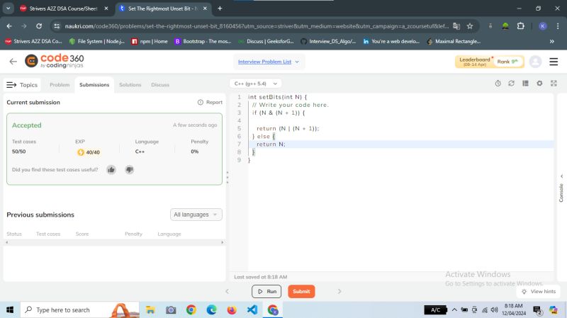 Kalki Dang on LinkedIn: ☑Solved Set the Rightmost Unset Bit using ... Kalki Dang on LinkedIn: ☑Solved Set the Rightmost Unset Bit using ...