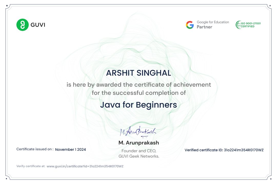 Arshit Singhal on LinkedIn: #java #programming #learningjourney #guvi # ... Arshit Singhal on LinkedIn: #java #programming #learningjourney #guvi # ...