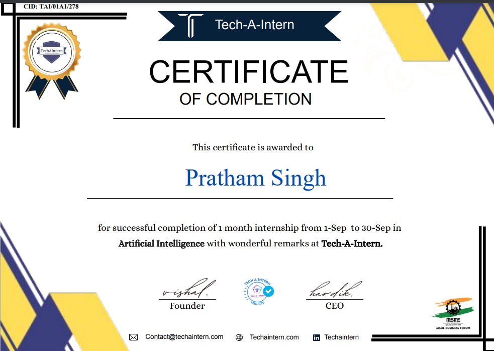 Pratham Singh on LinkedIn: completed internship Pratham Singh on LinkedIn: completed internship