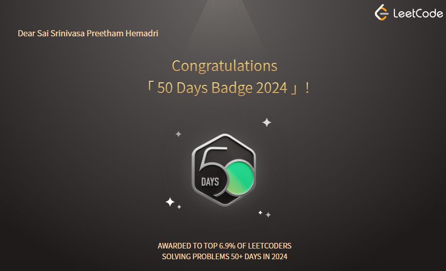 Sai Srinivasa Preetham Hemadri on LinkedIn: #leetcode #dsa Sai Srinivasa Preetham Hemadri on LinkedIn: #leetcode #dsa
