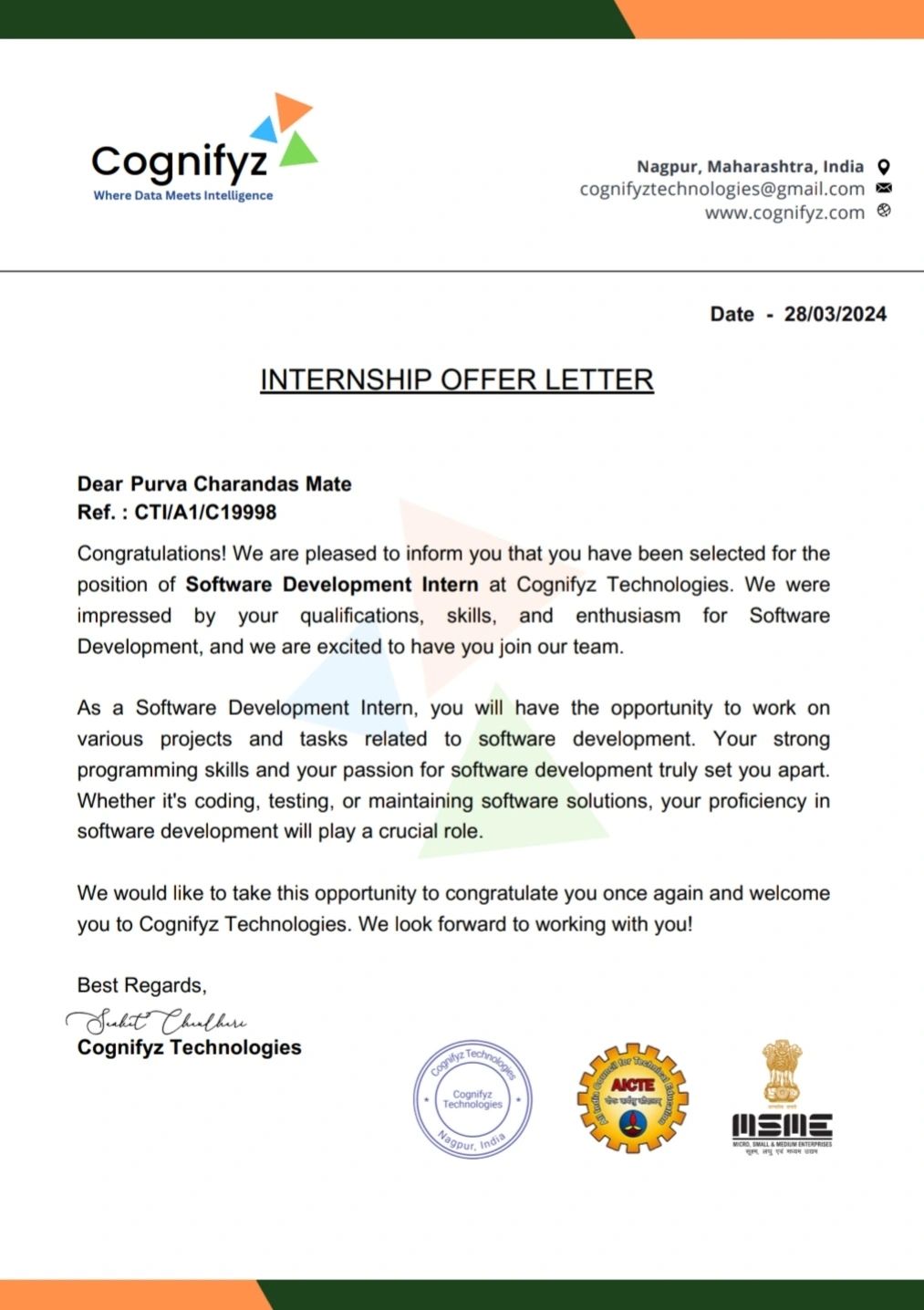 Purva Mate on LinkedIn: #internshipoffer #python #cognifyz Purva Mate on LinkedIn: #internshipoffer #python #cognifyz