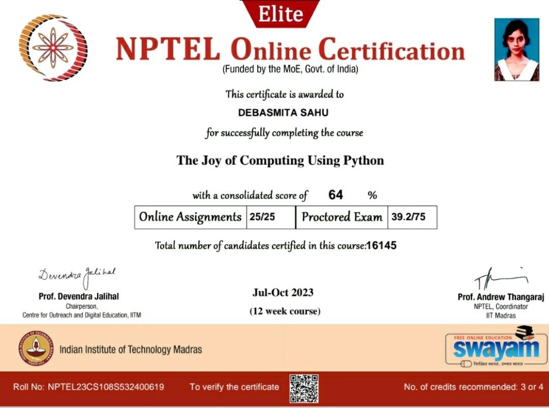 Debasmita Sahu on LinkedIn: #connections #nptel #ministryofeducation Debasmita Sahu on LinkedIn: #connections #nptel #ministryofeducation