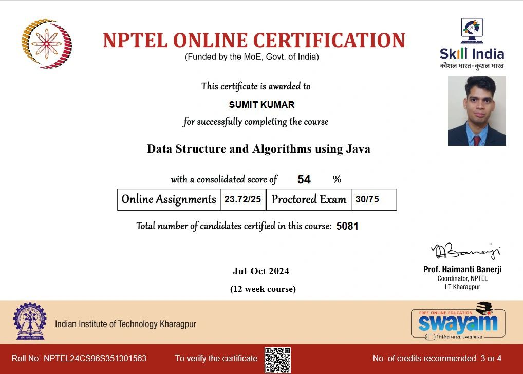 Sumit Kumar on LinkedIn: #nptel #java #datastructures #algorithms # ... Sumit Kumar on LinkedIn: #nptel #java #datastructures #algorithms # ...
