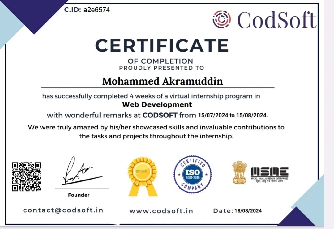 Akramuddin Mohammed on LinkedIn: CodSoft Akramuddin Mohammed on LinkedIn: CodSoft