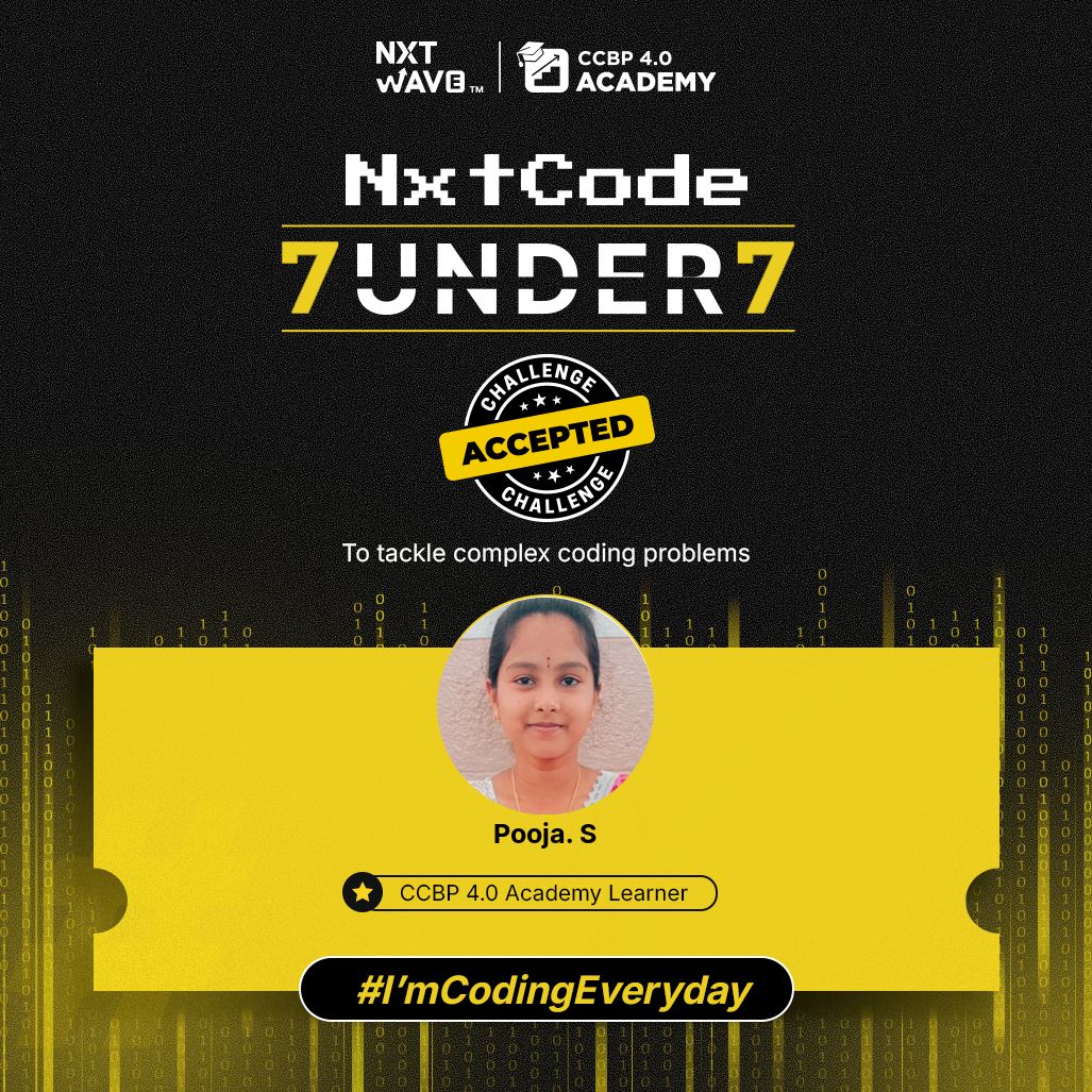Pooja Sasi Balaji on LinkedIn: Next One week Coding Challenge Gate pass ... Pooja Sasi Balaji on LinkedIn: Next One week Coding Challenge Gate pass ...