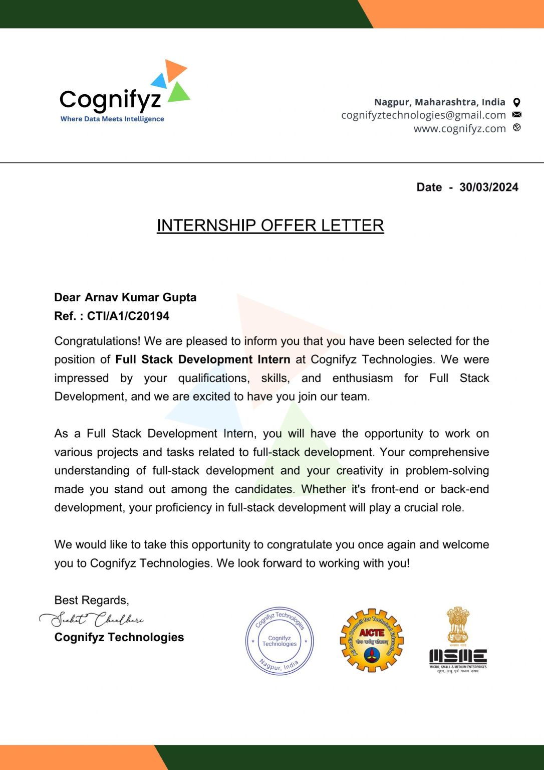 Arnav Kumar Gupta on LinkedIn: #cognifyz #cognifyztechnologies #internship Arnav Kumar Gupta on LinkedIn: #cognifyz #cognifyztechnologies #internship