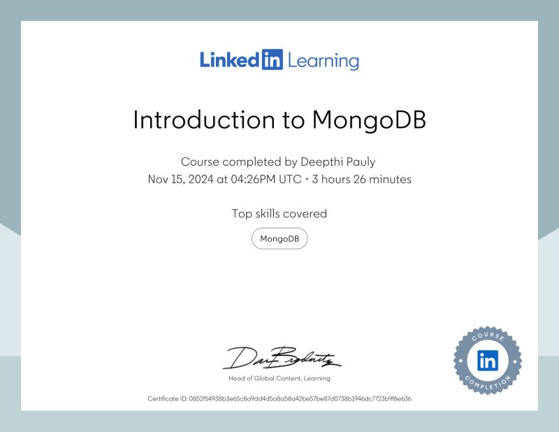 Deepthi Pauly on LinkedIn: Certificate of Completion Deepthi Pauly on LinkedIn: Certificate of Completion