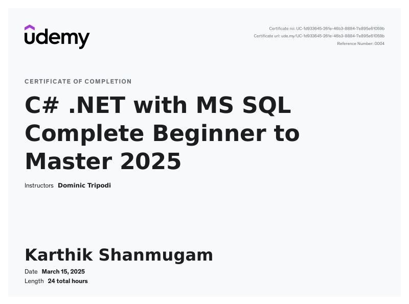#csharp #dotnetcore #sql #azuresql #restapi #udemy #learning… | Karthik ... #csharp #dotnetcore #sql #azuresql #restapi #udemy #learning… | Karthik ...