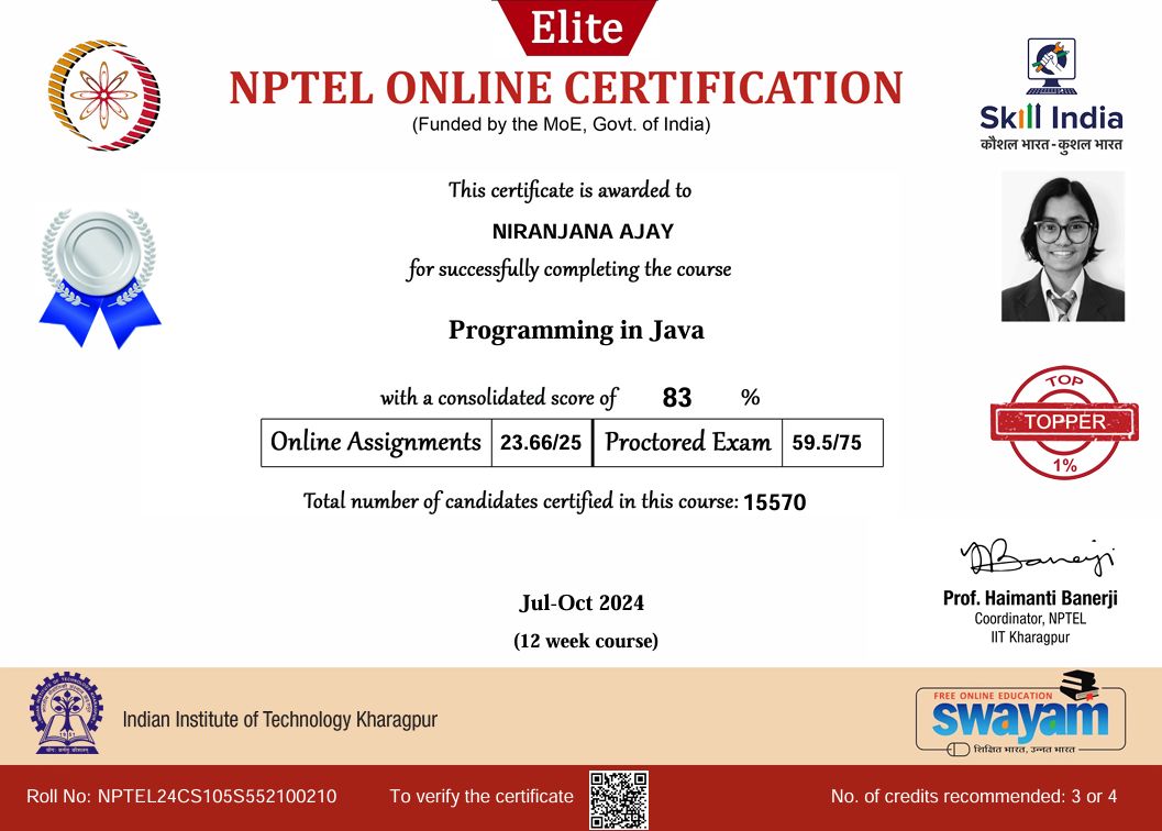 Niranjana Ajay on LinkedIn: #nptel #objectorientedprogramming #java # ... Niranjana Ajay on LinkedIn: #nptel #objectorientedprogramming #java # ...