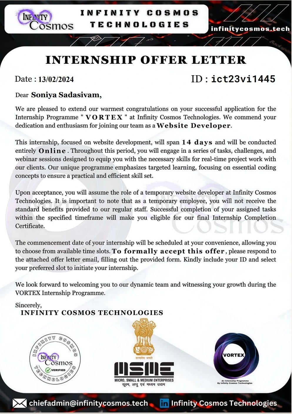 Soniya Sadasivam on LinkedIn: #internship #websitedevelopment #offerletter Soniya Sadasivam on LinkedIn: #internship #websitedevelopment #offerletter