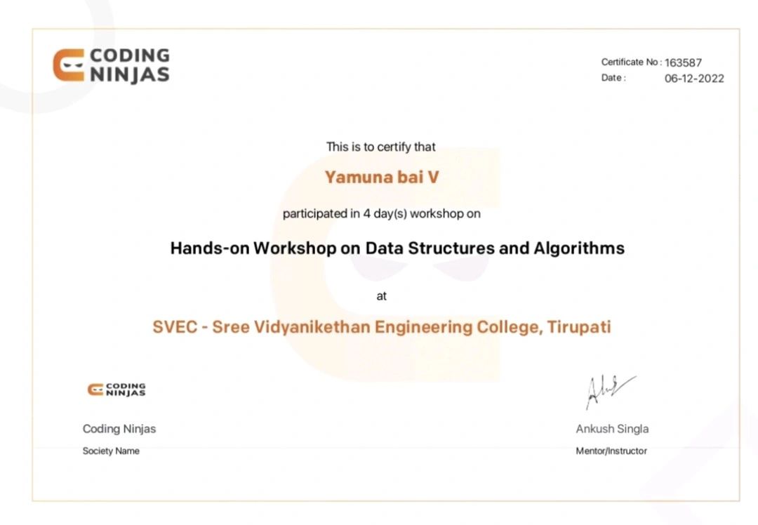 Completed data structures and algorithms workshop at Coding Ninjas ... Completed data structures and algorithms workshop at Coding Ninjas ...