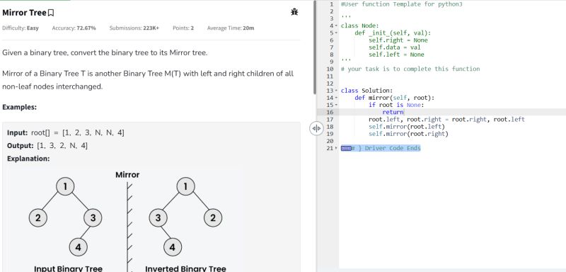 #gfg160 #geekstreak2024 #leetcode #binarytree #mirror #recursion #dsa ... #gfg160 #geekstreak2024 #leetcode #binarytree #mirror #recursion #dsa ...