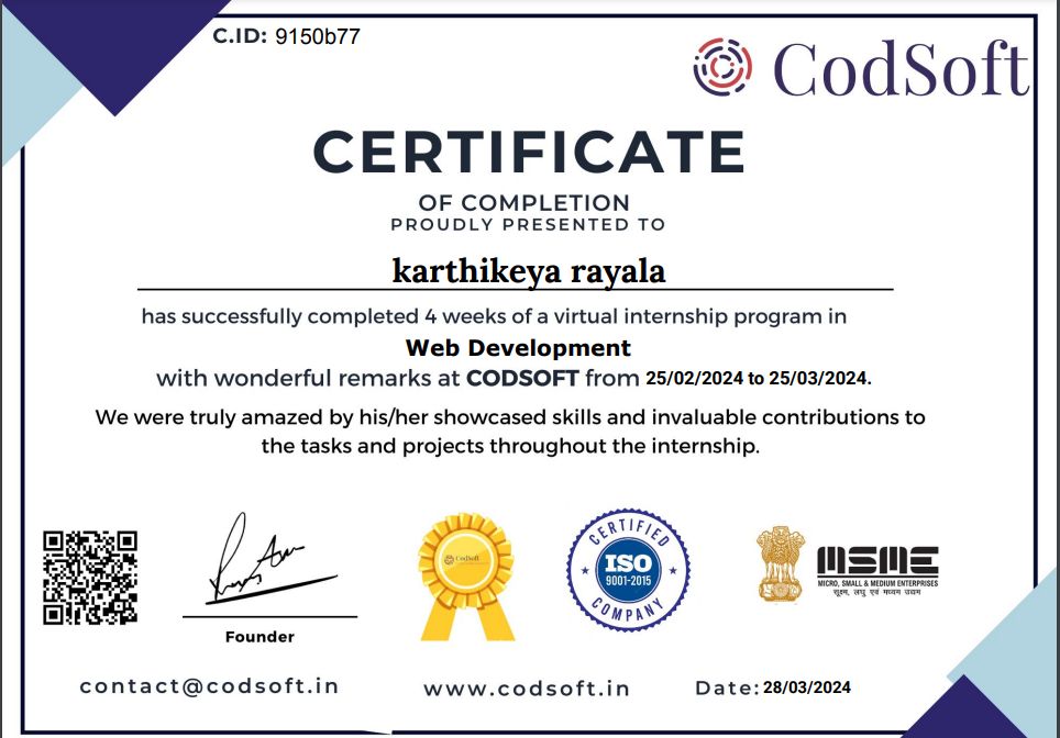 #codsoft #webdevelopment | Karthikeya Rayala #codsoft #webdevelopment | Karthikeya Rayala